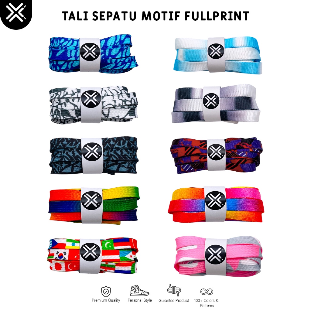 Jual Tali Sepatu Motif Rainbow / Gradasi / Camo / Tie Dye Fullprint ...
