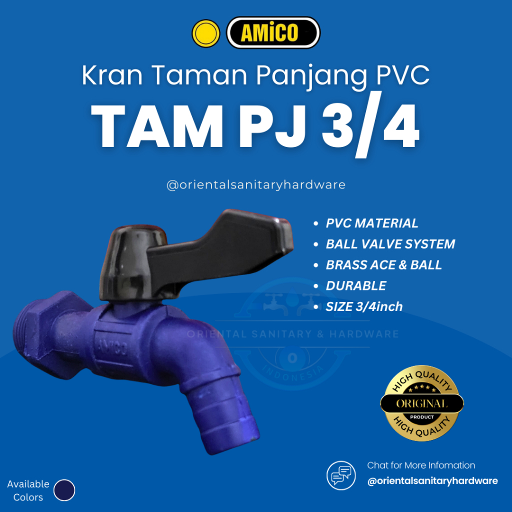 Jual AMICO TAM PJ 20 Keran Kran Air Taman Panjang PVC 3/4inch Ball ...