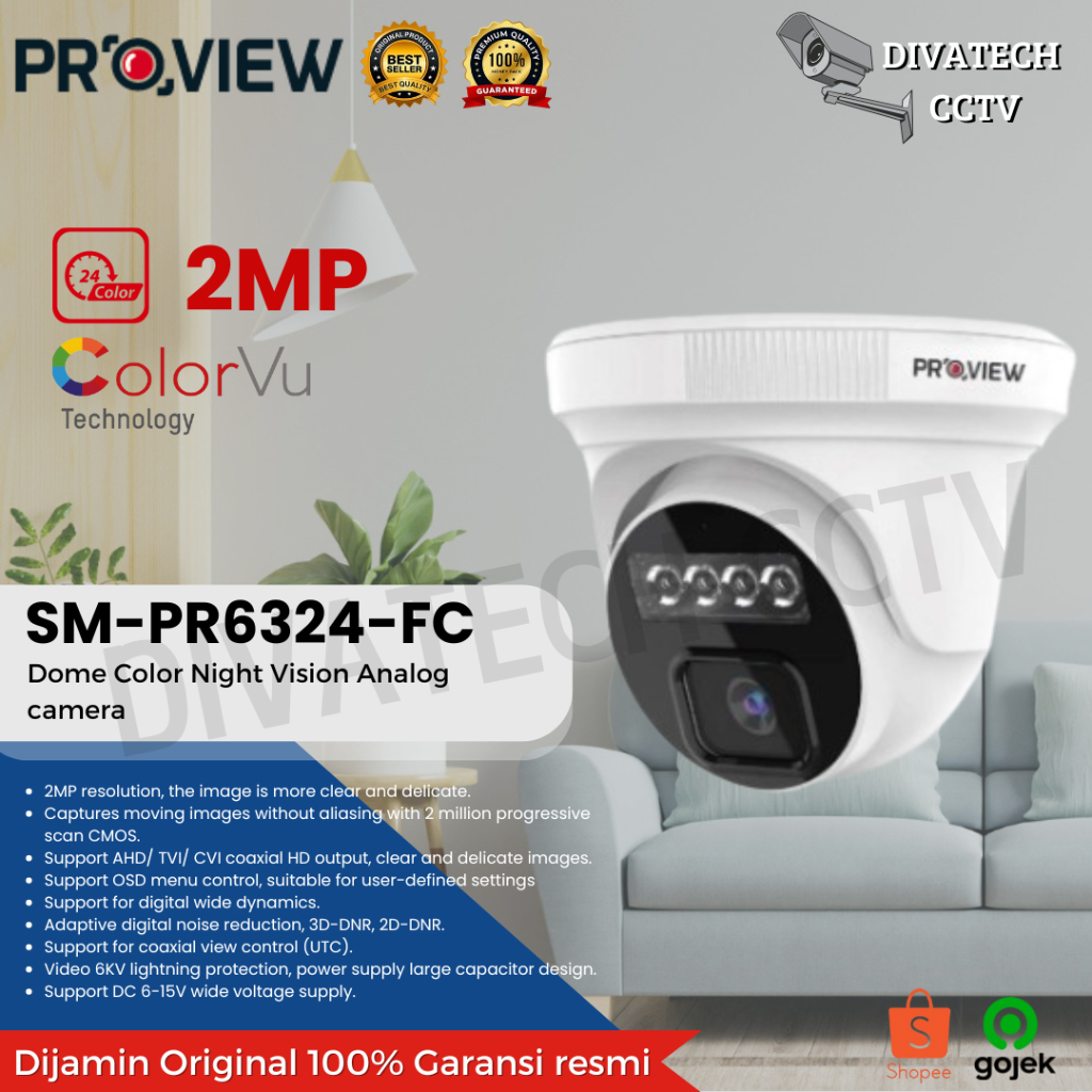 Jual CAMERA CCTV COLORVU 2MP PROVIEW SM-PR6324-FC Dome Color Night ...