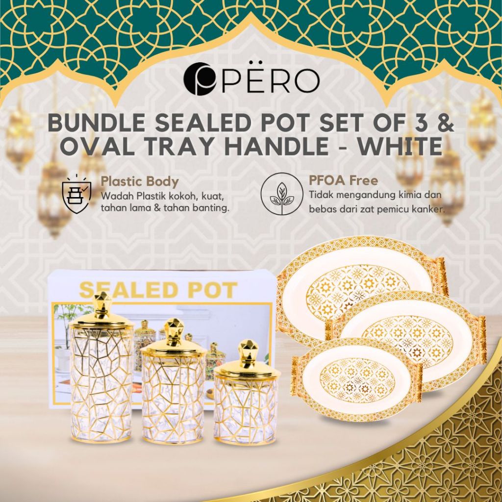 Jual Pero Sealed Pot Jar Set of 3 & Oval Tray with Handle Set of 3 ...