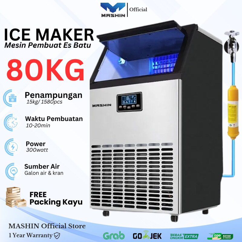 Jual Mashin - Ice Maker Kapasitas 40-80kg/hari Pembuat Es Batu Besar ...