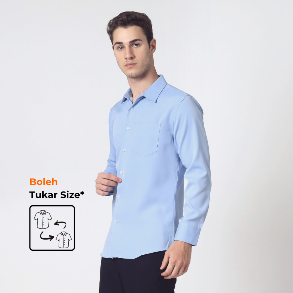 Jual ALMANO Hydro Shirt LS Sky Blue / Kemeja Pria Slim Fit Stretch Polos Panjang Biru Langit ...