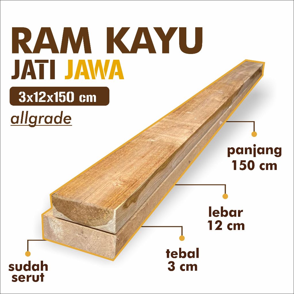 Jual Papan Ram Kayu Jati Ukuran 3x12x150 cm Halus Serut Siap Pakai ...