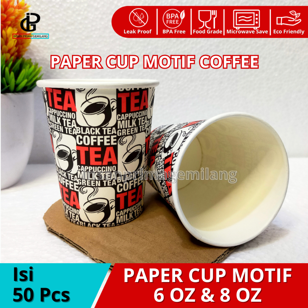 Jual [ ISI 50 PCS ] Paper Cup Motif Coffee Tea Tahan Panas / Gelas Kertas Minuman Panas / Paper ...
