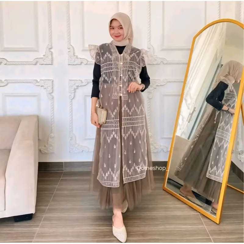 Jual Brokat Outer Long vest Sojin Kancing/Outer Olla brokat/Outer ...