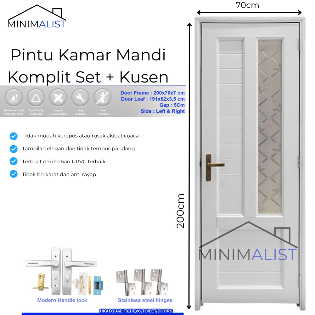 Jual Minimalist- Pintu Kamar Mandi Wc Upvc Grade Premium 70x 200cm ...