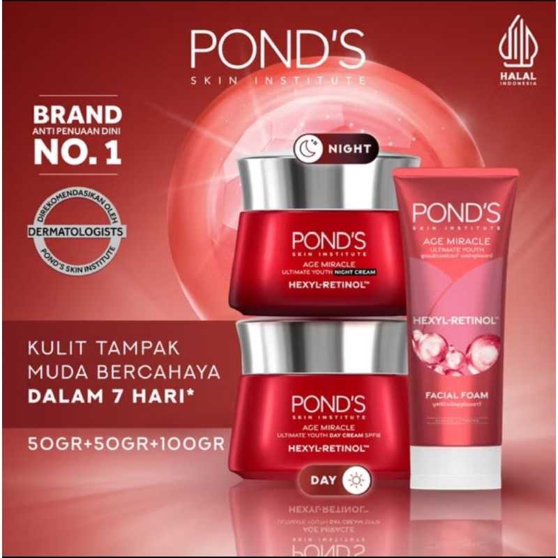 Jual Ponds Age Miracle Paket Hemat (Facial Wash 100ml,Day Cream 50g ...