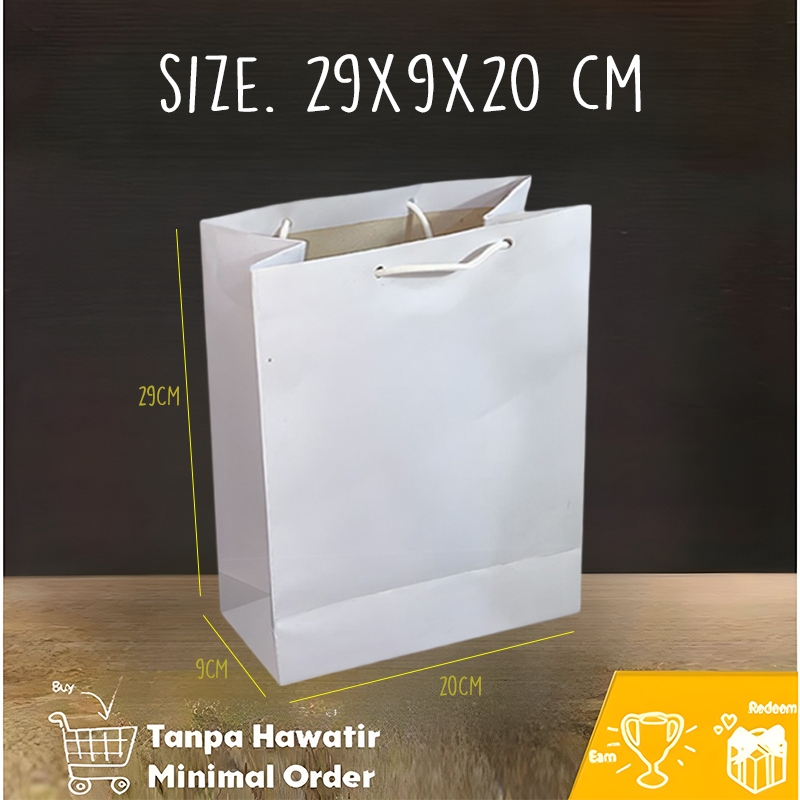 Jual (LINER) Paper Bag Polos Jumbo 29x9x20 CM / Paperbag Kado Putih ...
