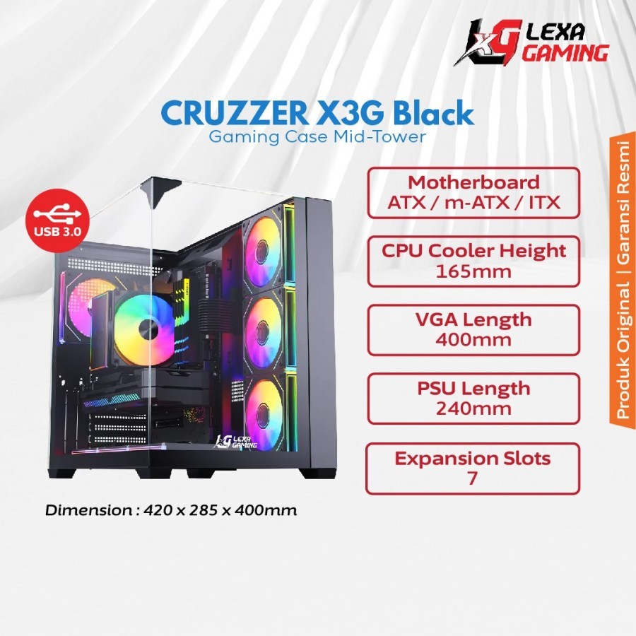 Jual Casing PC Komputer HOSE LEXA GAMING CRUZZER X3G | Mid Tower | ATX ...