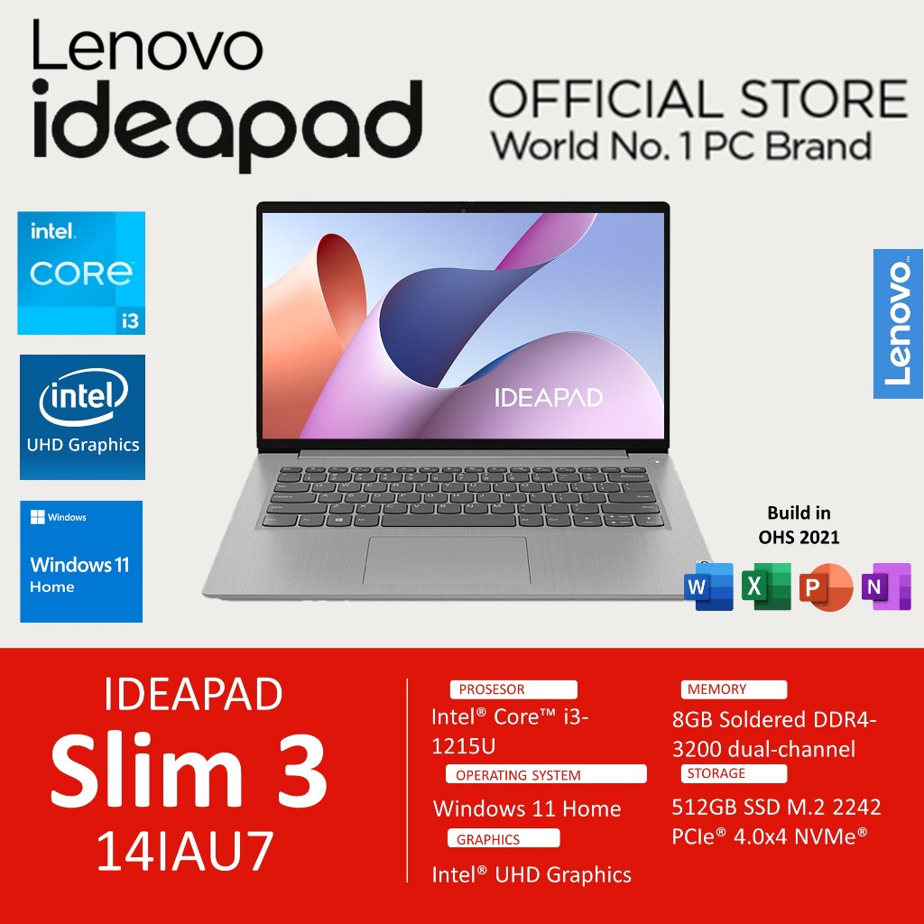 Jual LENOVO IDEAPAD SLIM 3I 14IAU7 INTEL CORE I3 1215 RAM 8GB SSD 256GB ...