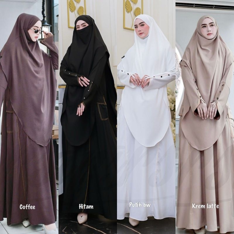 Jual JUMEIRAH SET SYAR’I BY ARSY HIJAB Warna Putih & Hitam Gamis Umroh Syari set Anti UV Gamis ...