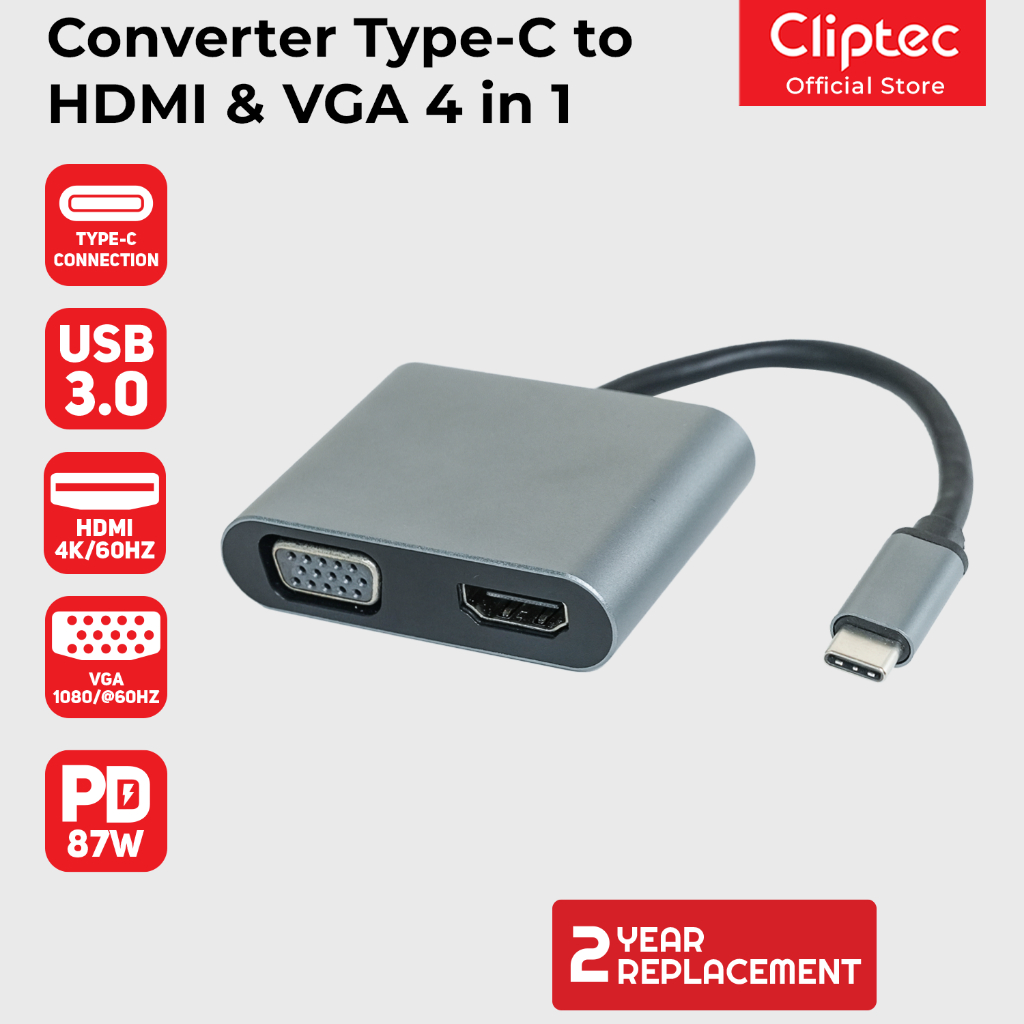 Jual Converter Type C to Hdmi VGA HUB PD USB 4in1 CLIPtec OCV410 ...