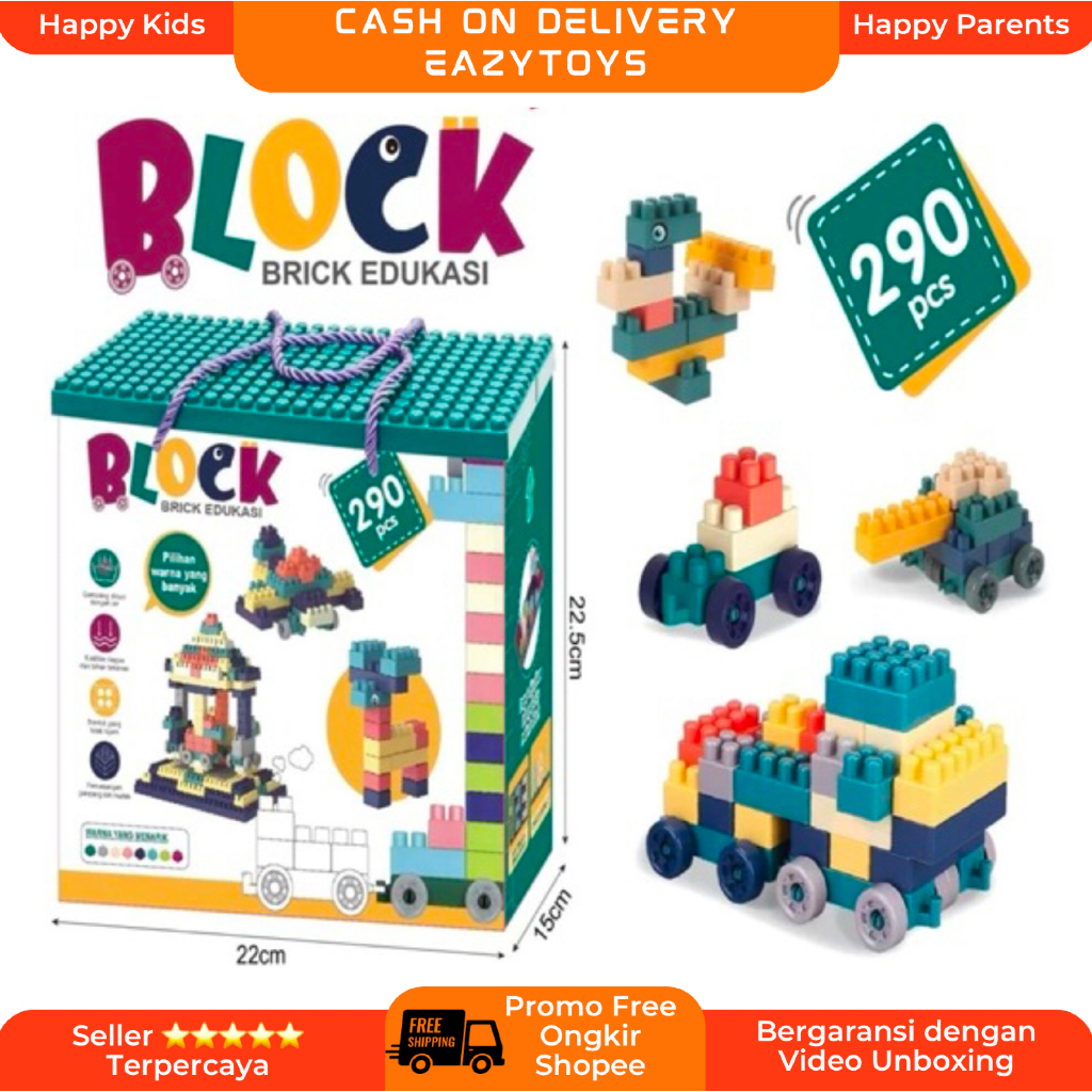 Jual Mainan Brick Balok Susun Anak DIY 290 pcs Block Susun Bahan ABS ...