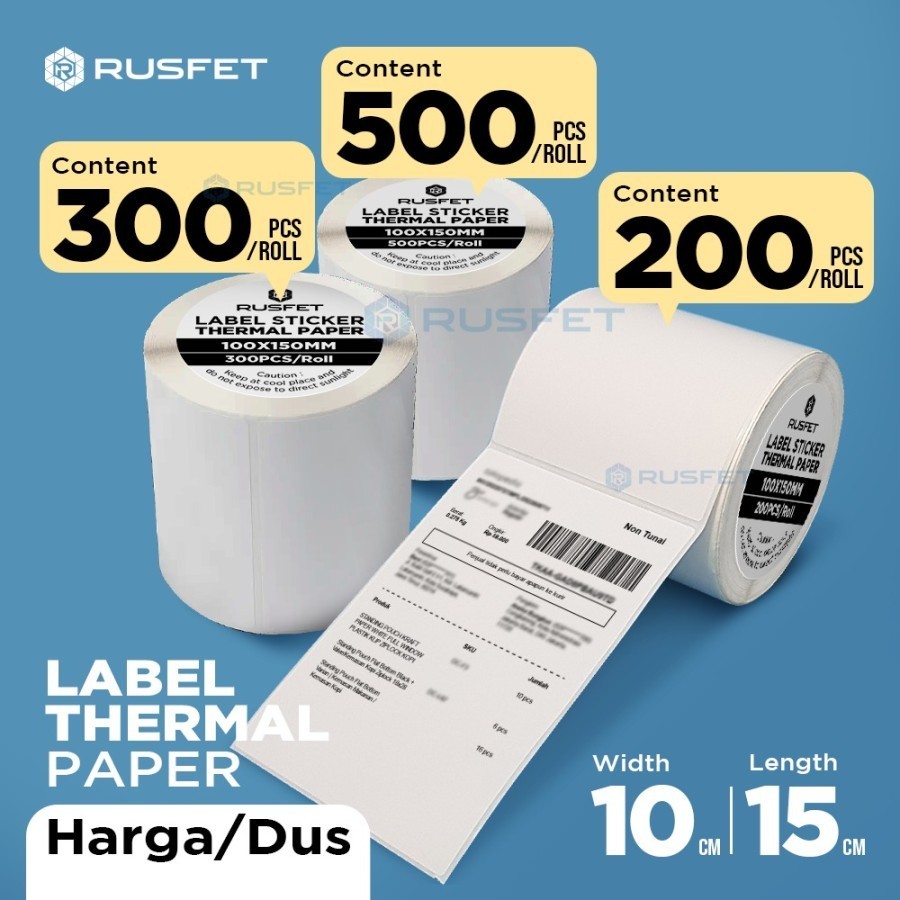 Jual RUSFET Label Barcode 100 X 150 Kertas Sticker THERMAL 100x150 mm Label Resi | Shopee Indonesia