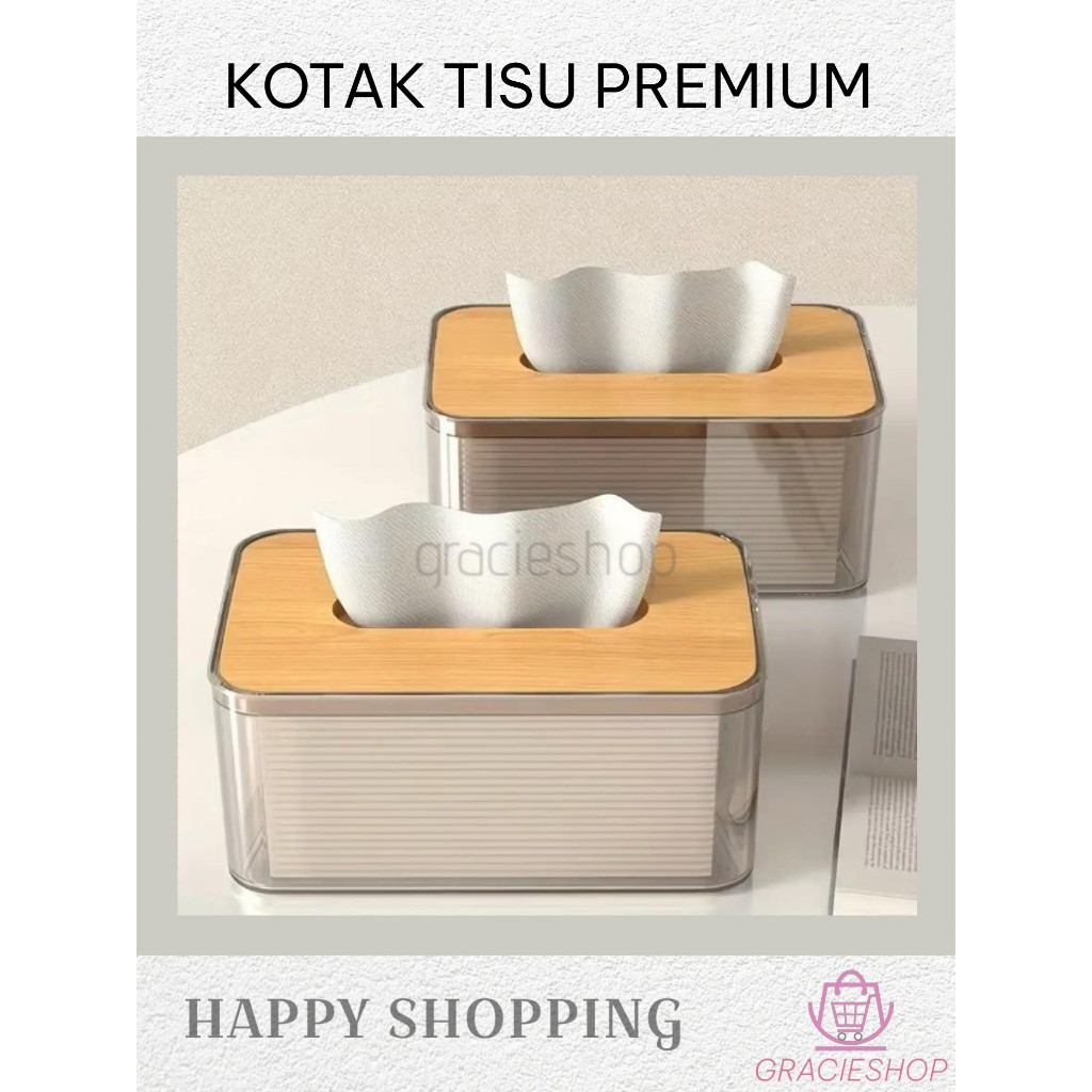 Jual Kotak Tisu Premium Tutup Kayu / Kotak Tisu Transparan Tutup Kayu ...