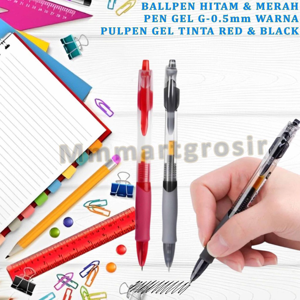 Jual Ballpen Hitam & Merah / Pulpen Gel Tinta Warna / Pen Gel Tinta Red ...