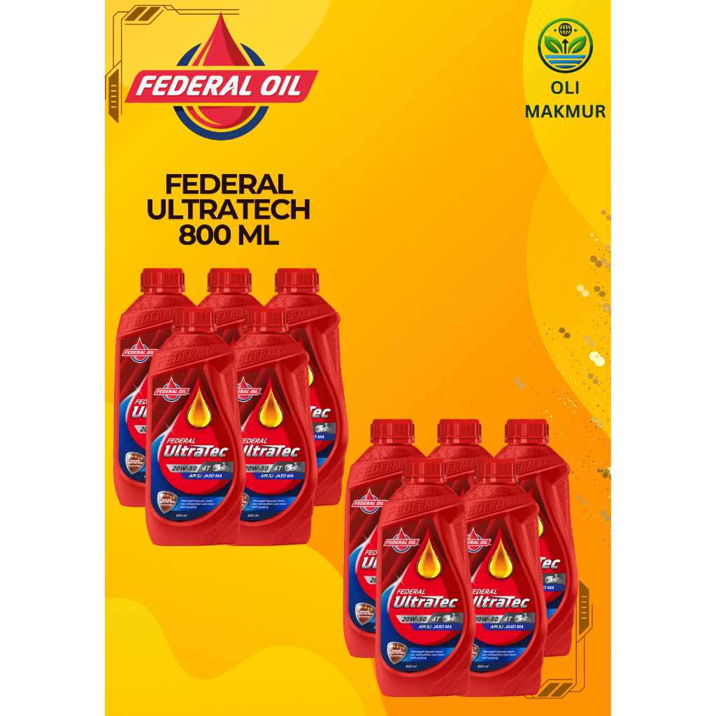 Jual 10 BOTOL Oli Federal Ultratech 800ml SAE 20W-50 Oli Motor Bebek 0 ...