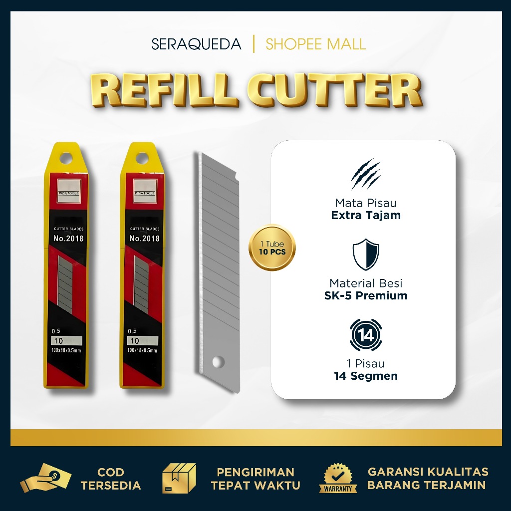 Jual Seraqueda ISI 10 PCS ISI CUTTER BESAR BAJA HITAM REFILL PISAU ...