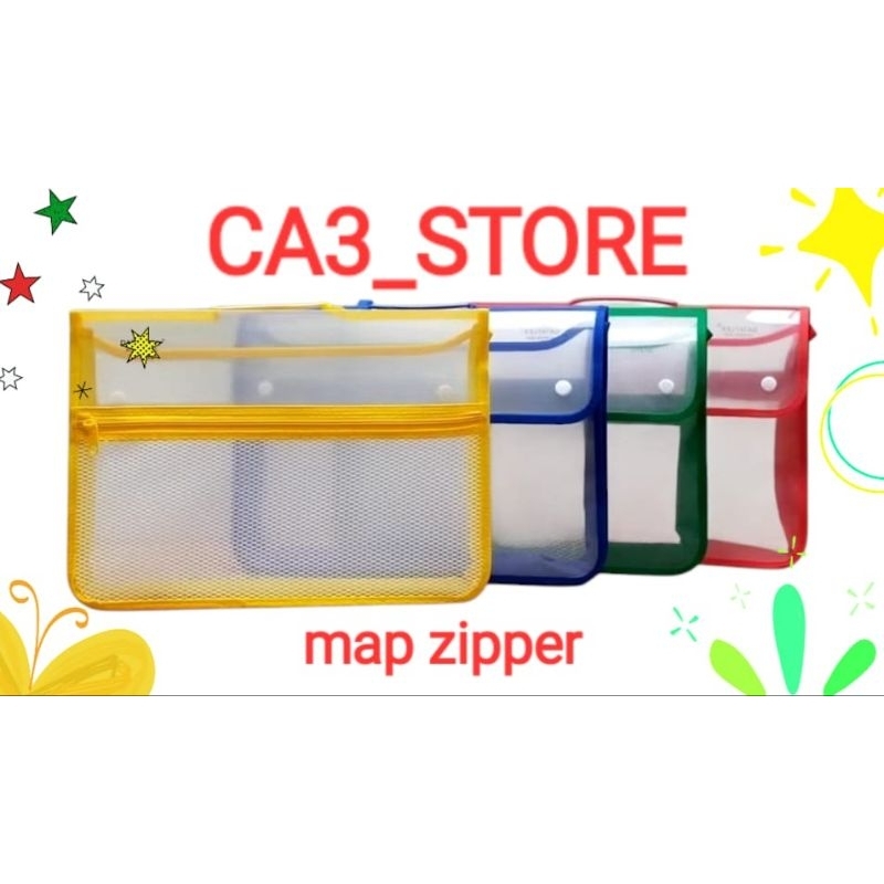 Jual Map Zipper plastik kancing/ Map tas plastik Zipper/ School bag ...