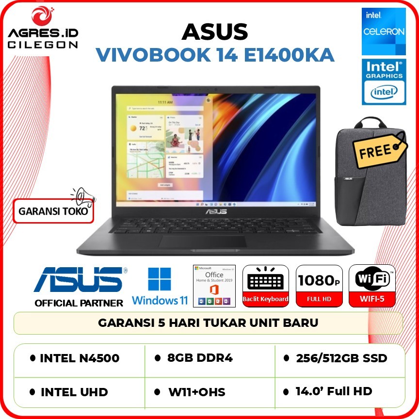 Jual Asus Vivobook 14 A1400KA Intel N4500 8GB 512GB SSD Windows 11 14.0 ...