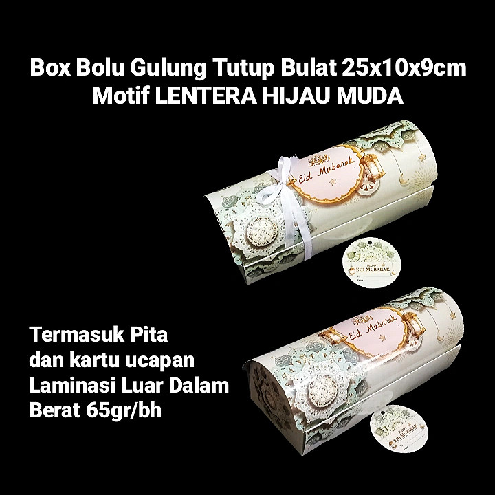 Jual 5 Pcs Box Bolu Gulung Tutup Bulat Motif Lentera Hijau Muda Ukuran ...