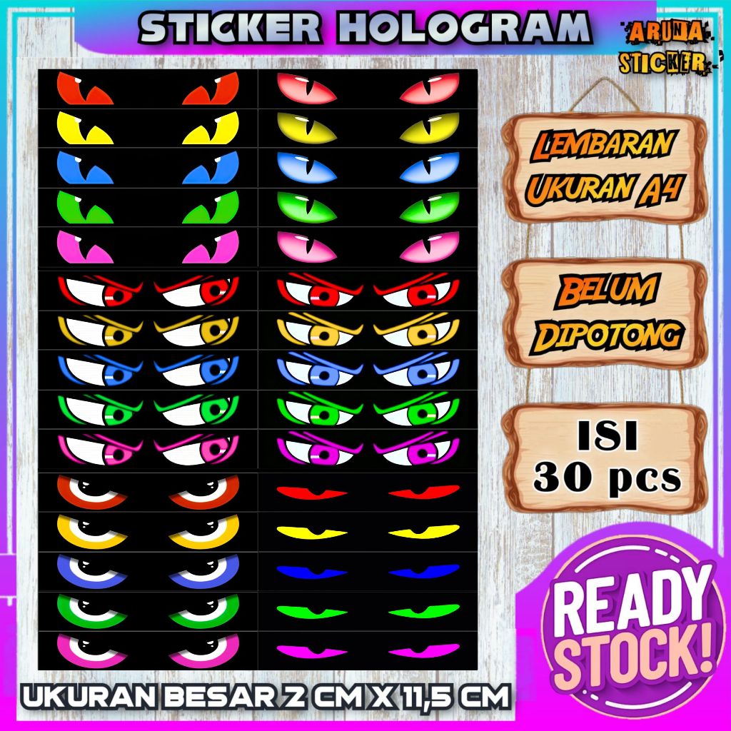 Jual 30 PC STIKER STROBO MATA MINIATUR BUS Bahan Hologram Anti Air ...