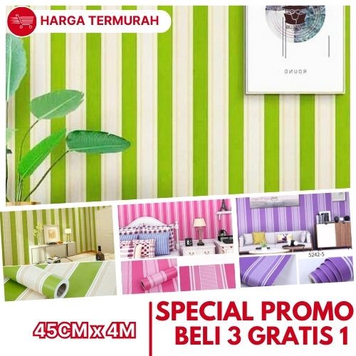 Jual PAKET PROMO Wallpaper Stiker Ruang Tamu Minimalis Walpaper Dinding Kamar Tidur Salur Hijau ...