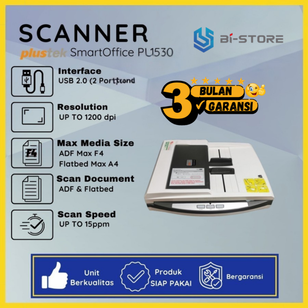 Jual Scanner Folio Plustek SmartOffice PL1530 Scanner Dengan 2 Port USB | Shopee Indonesia