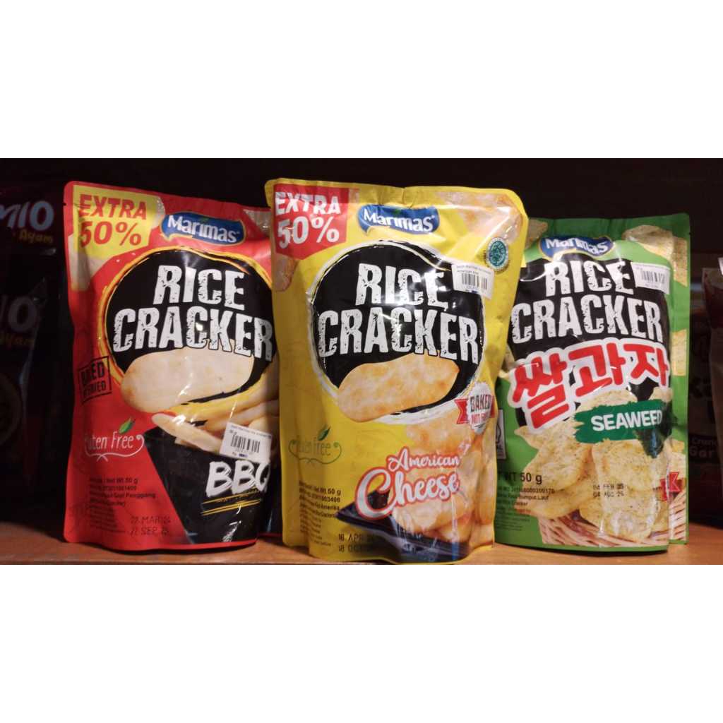 Jual Marimas Rice Cracker Extra 50% BBQ 50gr / American Cheese 50gr ...