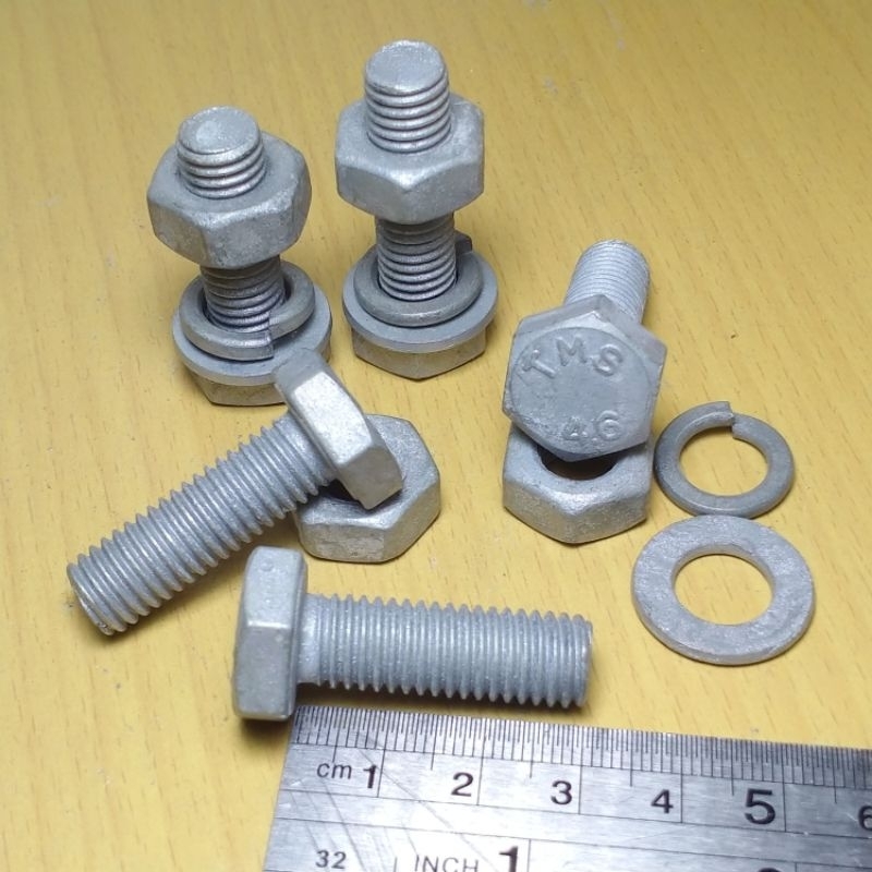 Jual baut mur hdg m10x30 pitch 1,5 grade 4.6 baut galvanis hotdip kunci 17 | Shopee Indonesia