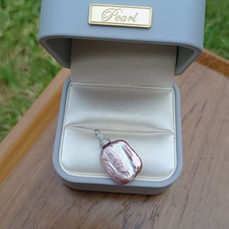 Jual LIONTIN PERAK 925 MUTIARA AIR TAWAR KESHI KOTAK | Shopee Indonesia