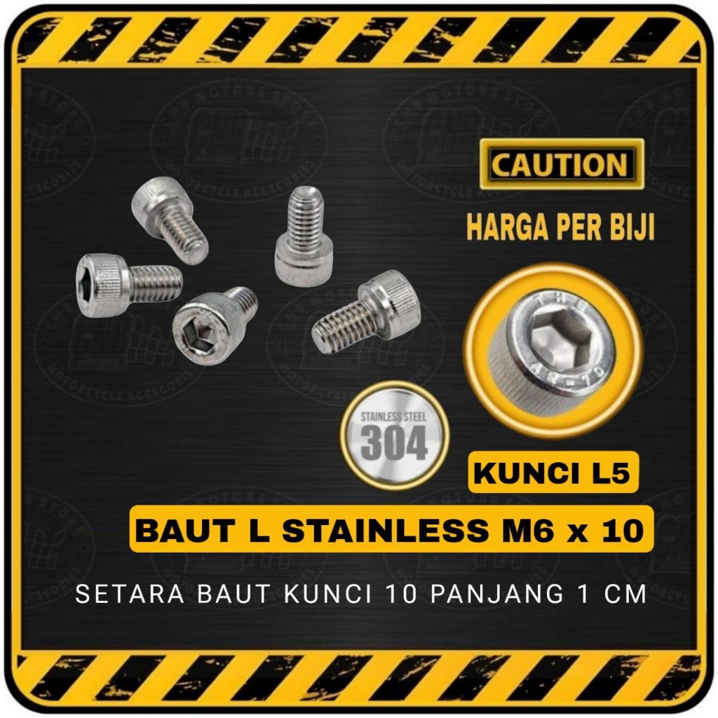 Jual Baut L STAINLESS M6 x 10 || M6x10 ( Setara Baut Kunci 10 | Panjang 10 mm / 1 cm ) | Shopee ...