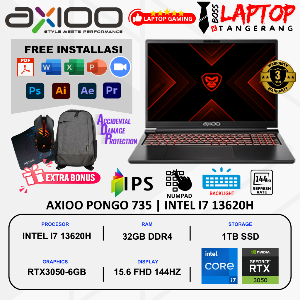 Jual Laptop Gaming AXIOO PONGO 735 I7 13620H 64GB 1TB RTX3050 6GB 15.6 ...