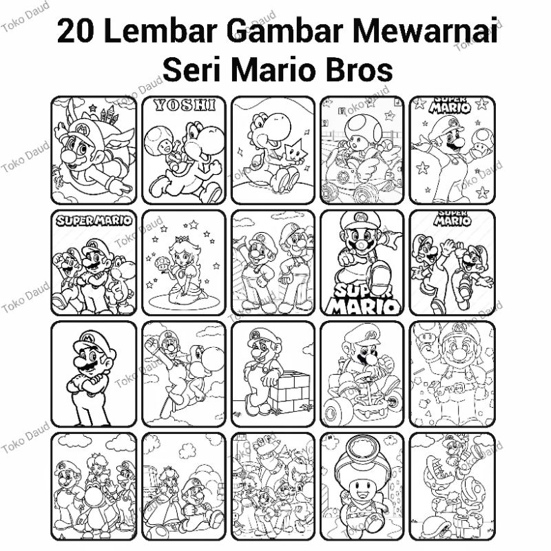 Jual Lembar | Kertas | Gambar Mewarnai Anak | Seri Mario Bros | Shopee ...