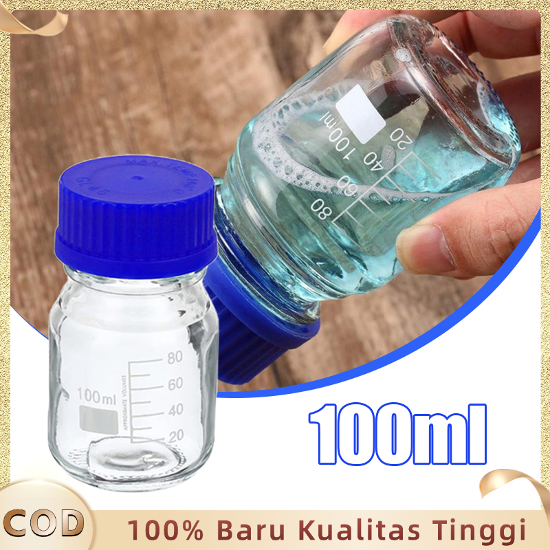 Jual Botol Reagen Kaca Bening Botol Reaksi Botol Lab Tutup Biru 100ml Botol Laboratorium ...