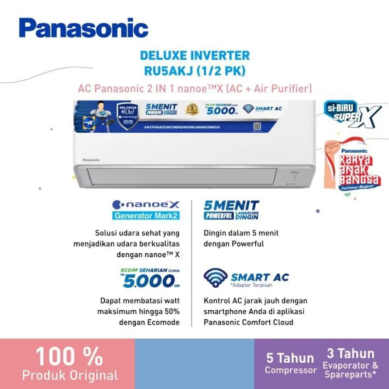 Jual AC 1/2 PK PANASONIC Deluxe Inverter Nanoe-X Mark 2 Blue Fin CS/CU ...