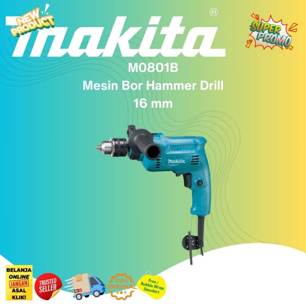 Jual Makita M0801B Mesin Bor Listrik Tangan 16mm Impact Drill M 0801B Tembok Kayu Besi Original ...