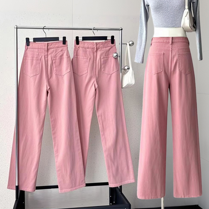 Jual 【boll.id】Celana Jeans Wanita Celana Korean Style Jeans High Waist Pink Baggy Pants Bigsize ...
