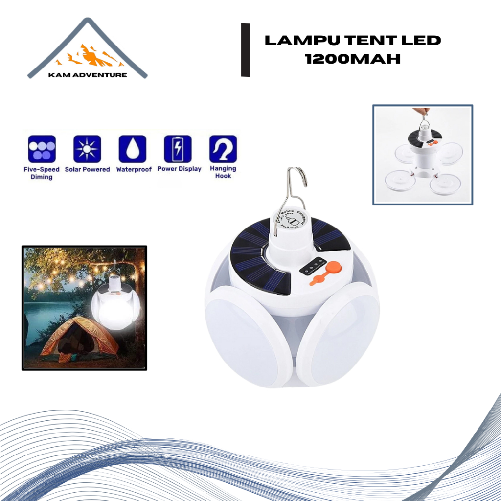 Jual Lampu Tenda Gantung LED Camping Lentera Solar USB 5 Mode Cool White 1200mAh | Shopee Indonesia