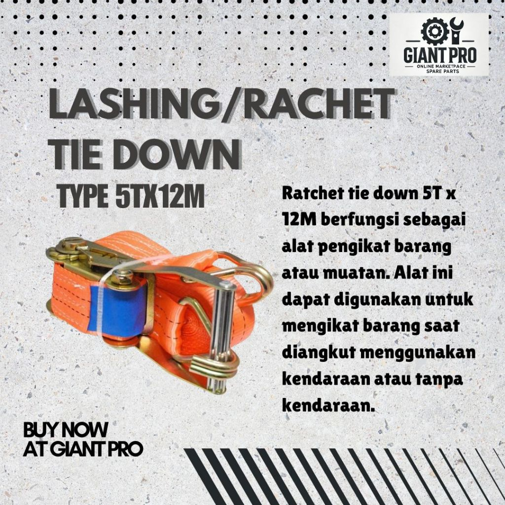 Jual GIANT PRO lashing/rachet tie down 5tX12m alat pengikat barang ...
