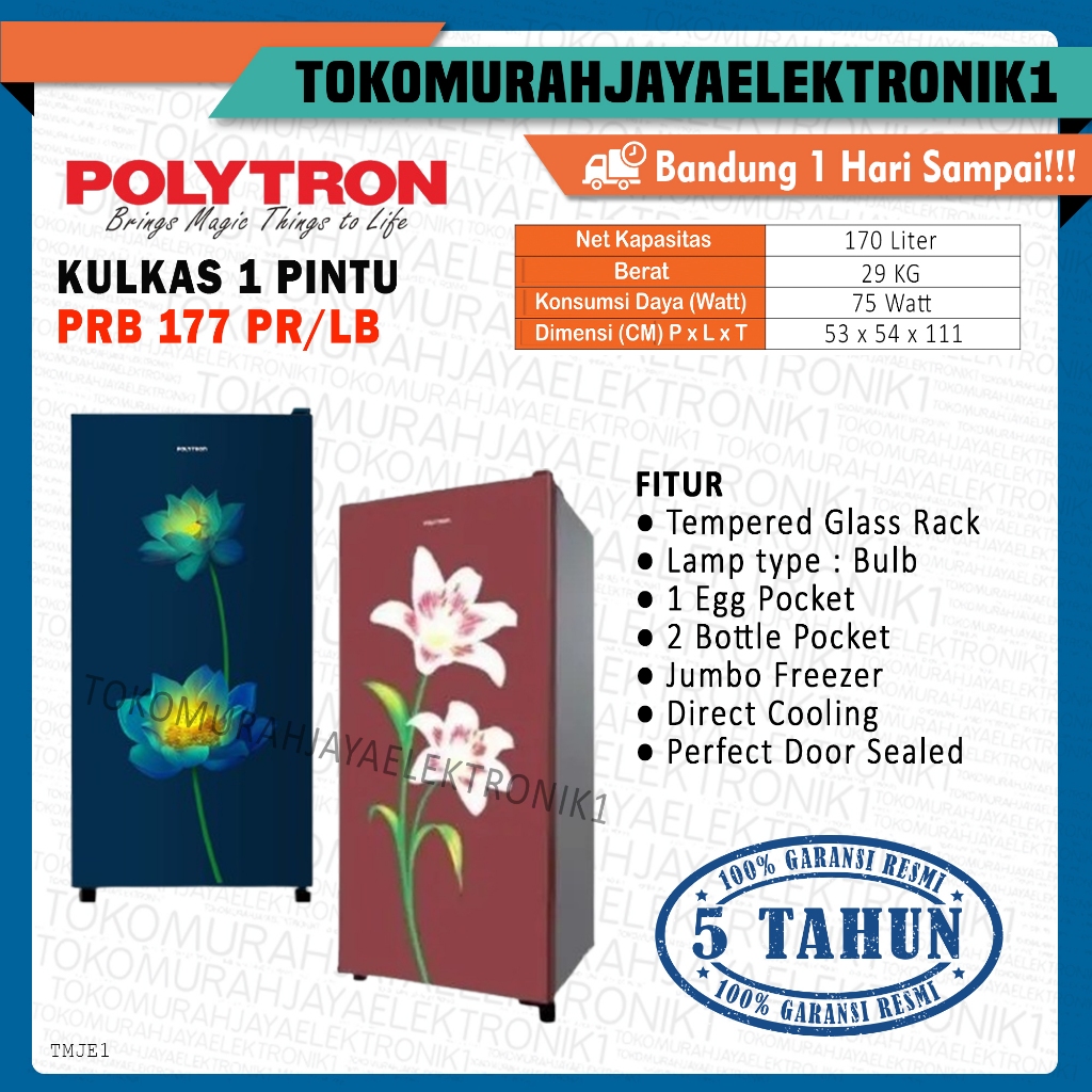Jual Kulkas 1 Pintu Polytron 170 Liter PRB 177 Low Watt Garansi Resmi ...