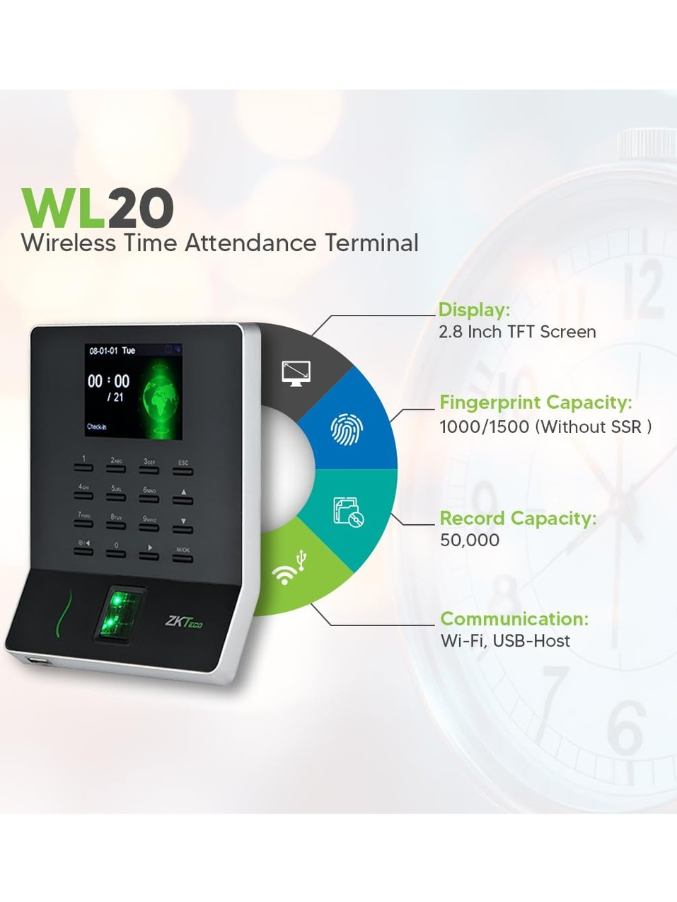 Jual [Lumrah] Mesin Absensi Sidik Jari FingerPrint ZKTEco WL20 Wifi Wireless | Shopee Indonesia