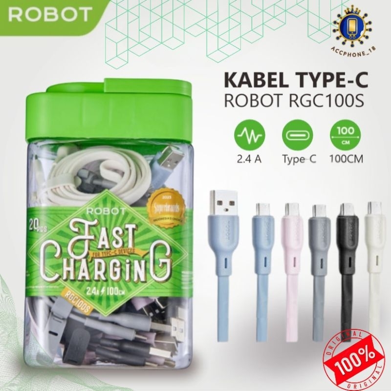 Jual ROBOT RGC100 [1 Toples Isi 20 Pcs] kabel data Type-C 2.4A colorful 1m original | Shopee ...