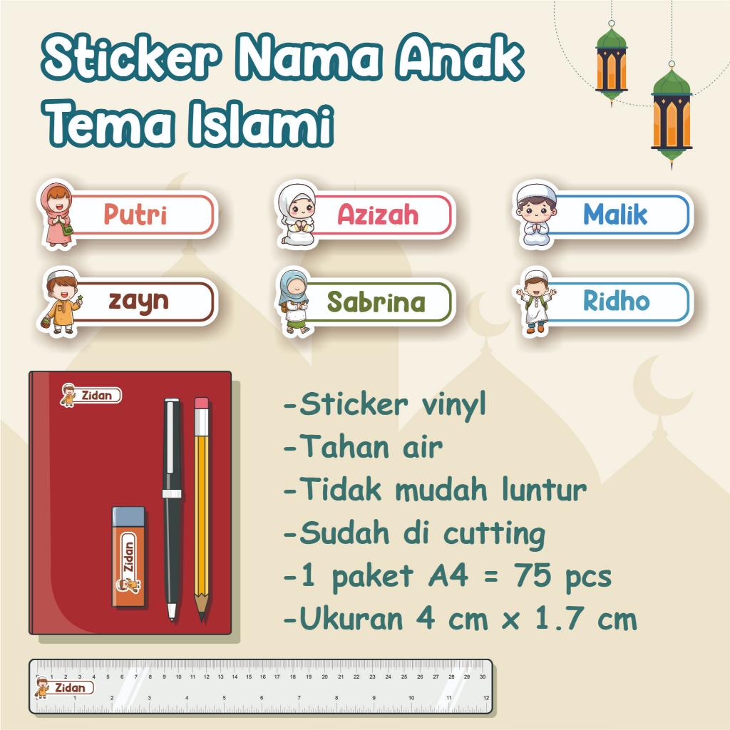 Jual Tema Islami Sticker Nama Anak WATERPROOF / Sticker Nama Costum ...