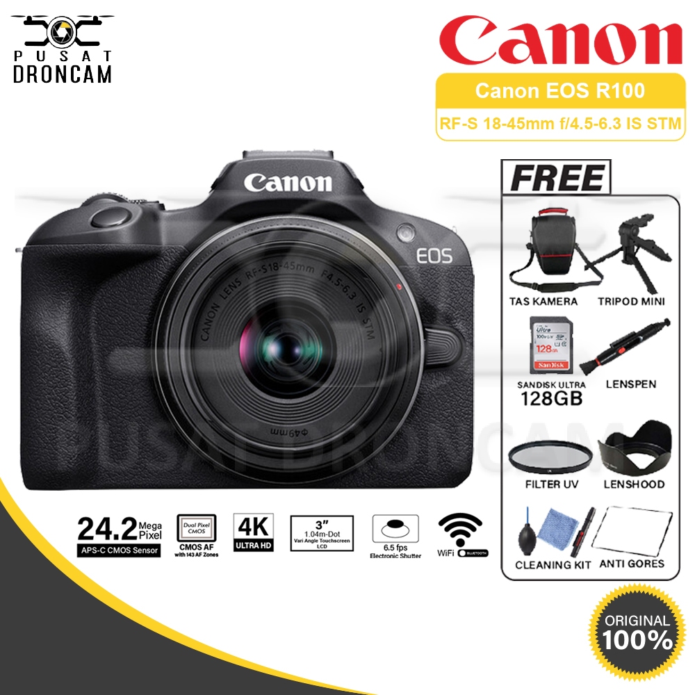 Jual Canon EOS R100 Kit 18-45mm IS STM - Mirrorless Camera R 100 ...
