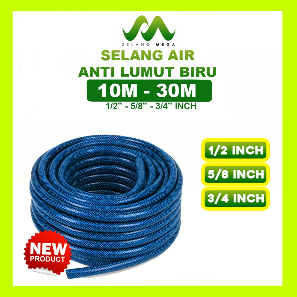 Jual MEGA Selang Air 10 Meter 1/2 5/8 3/4 Inch Selang Benang Anti Lumut Biru Selang Air Cuci ...