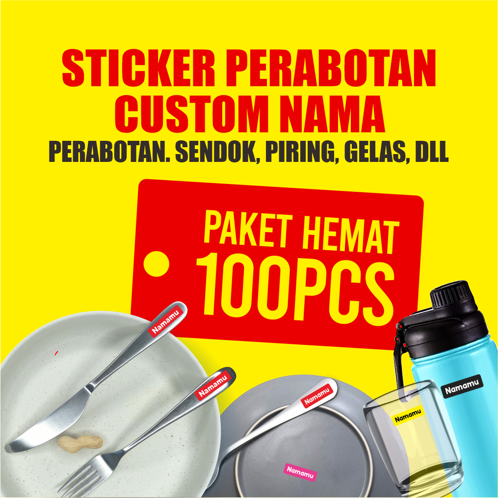 Jual PAKET 100 PCS Stiker Perabotan Custom Nama stiker piring sendok ...