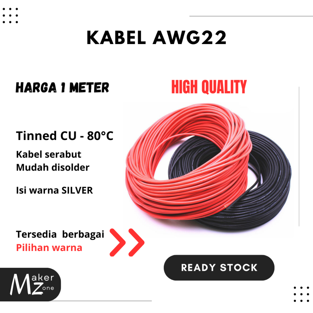 Jual MakerZone Kabel Listrik AWG 22 Serabut Tembaga Kualitas Bagus Kabel Kecil Kabel Serabut ...