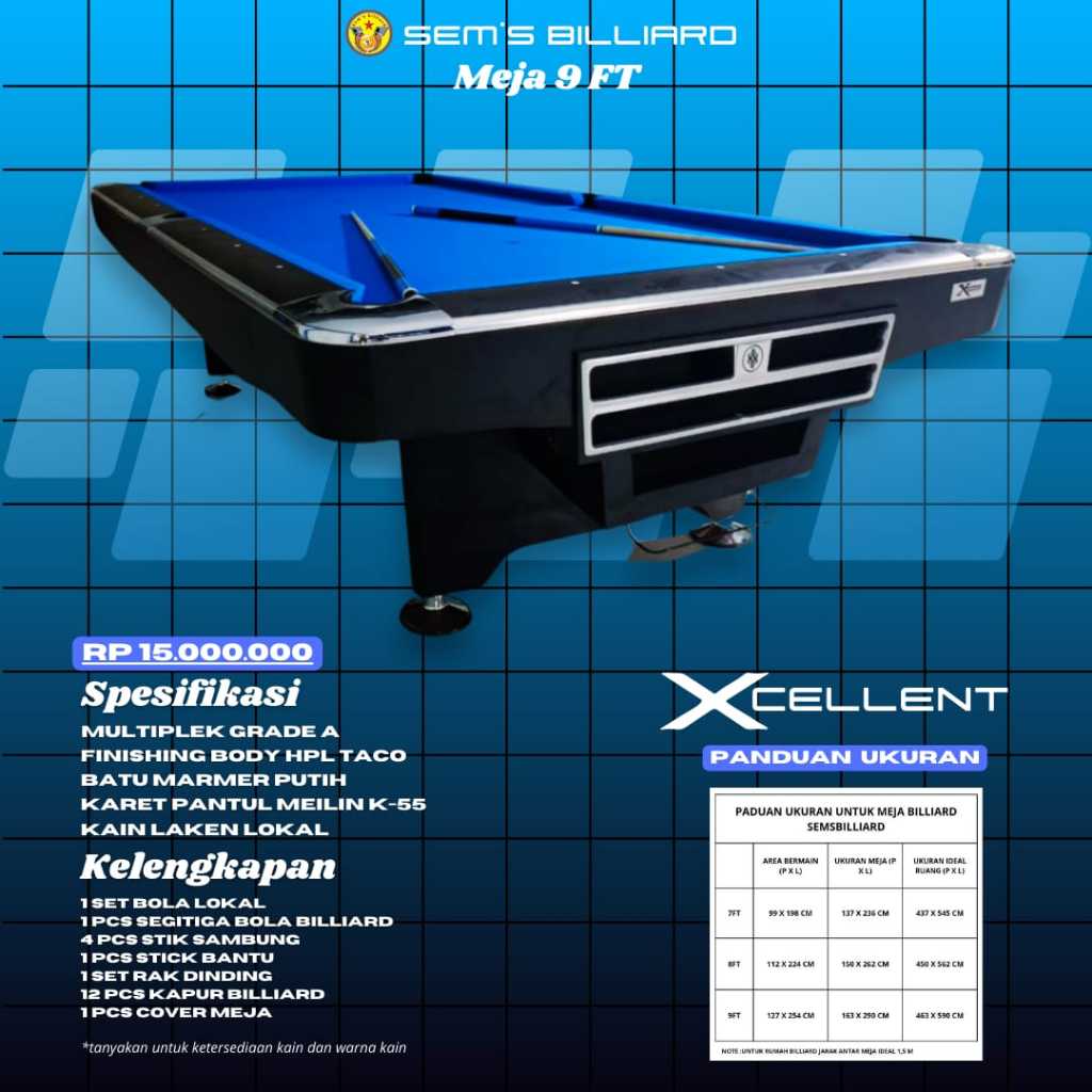 Jual Meja Billiard Xcellent 9 ft - Meja Billiard - Pool Table - Meja Xcellent - Billiard ...