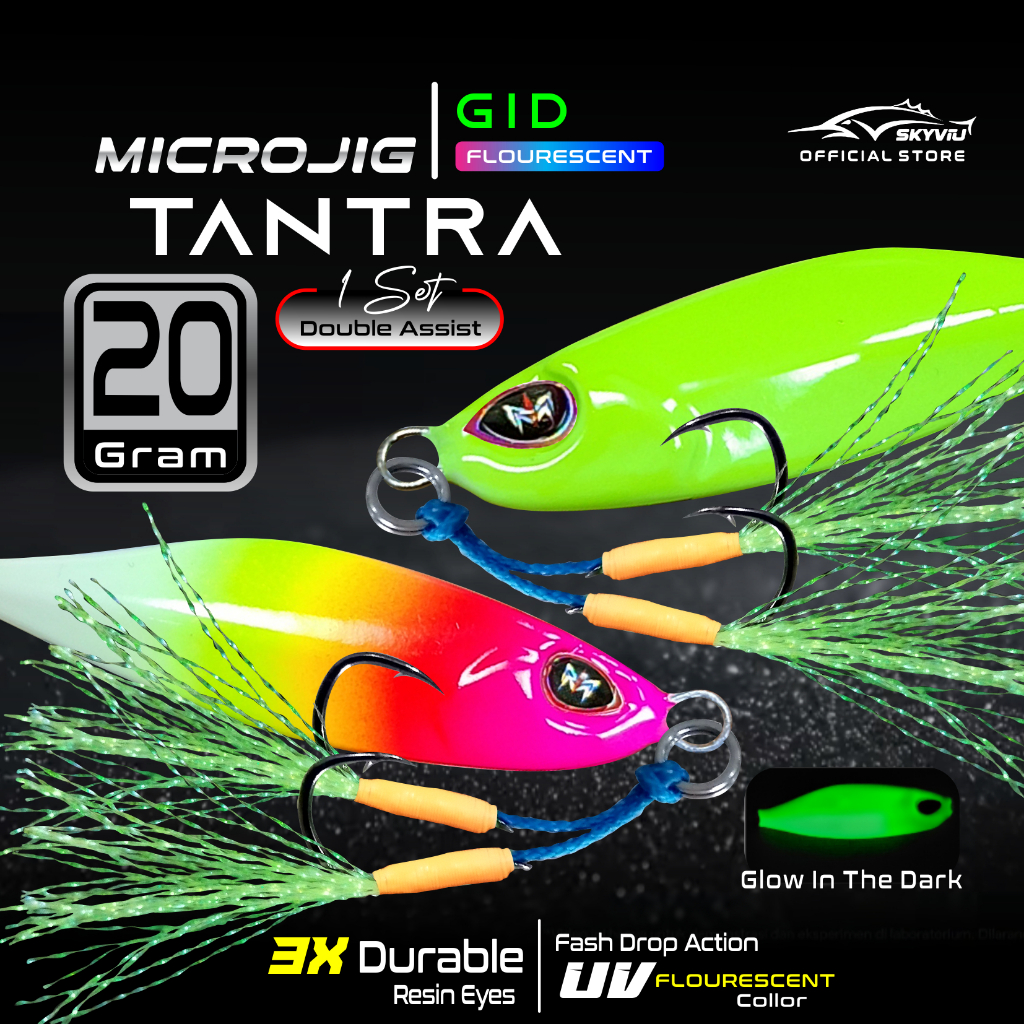 Jual Micro Jig 20 Gram SKYVIU TANTRA Full GID Uv Neon Malam Double Assist Hook Umpan Casting ...